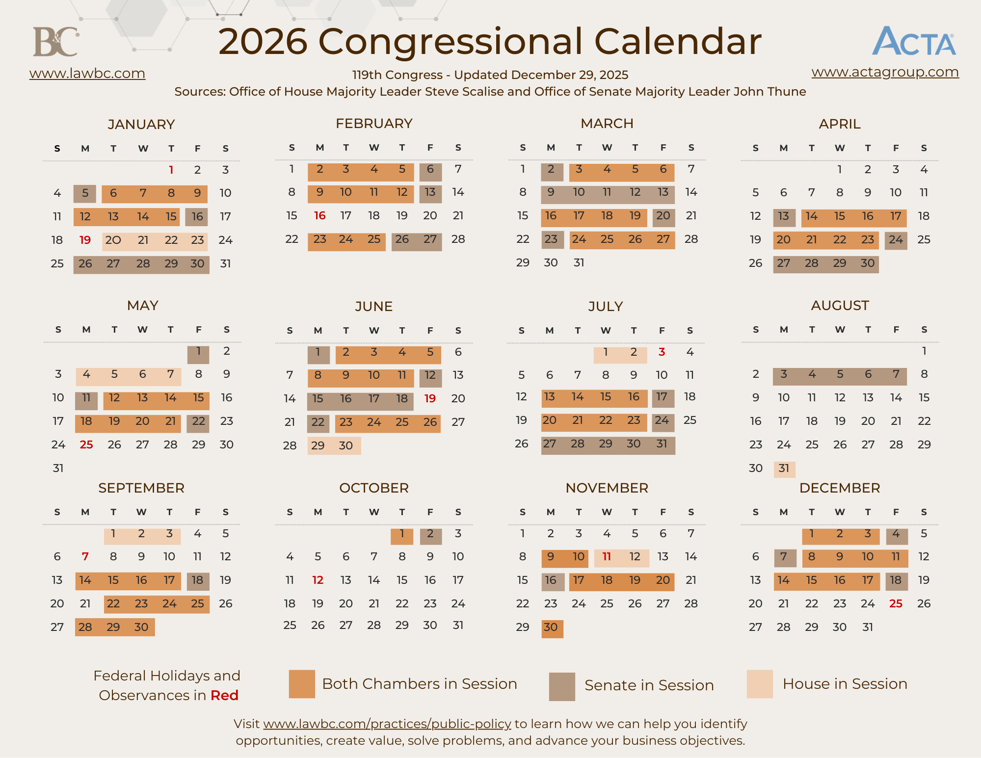 2026 Congressional Calendar - Bergeson & Campbell, P.C.